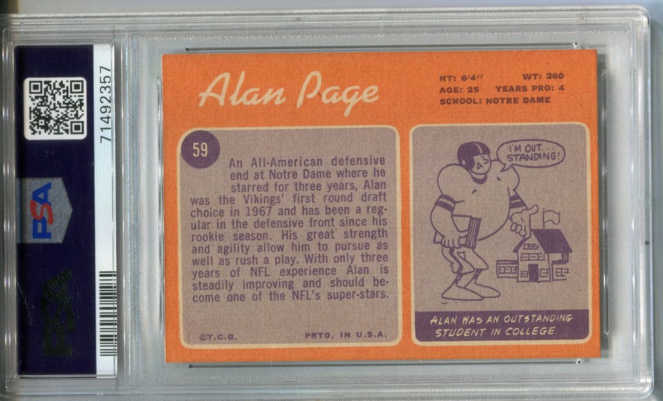 1970 Topps #59 Alan Page Rookie PSA 7 NM Minnesota Vikings | eBay