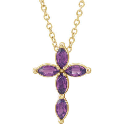 Chatham® Created Marquise Alexandrite Cross 16-18" Necklace In 14K ...