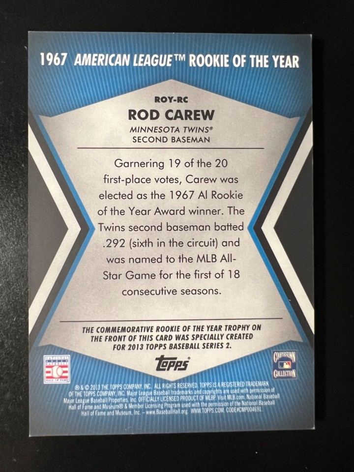 2013 Topps ROY Award Winners Trophy #RC Rod Carew Twins | eBay
