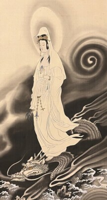 DRAGON JAPANESE PAINTING HANGING SCROLL Antique OLD Buddhism Japan ...