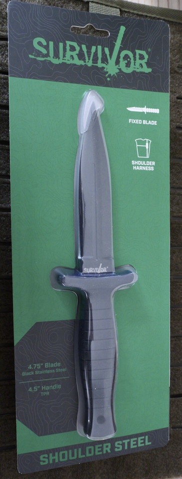 24cm Fixed Blade Shoulder Knife Stealth Black Extreme Tactical Black ...