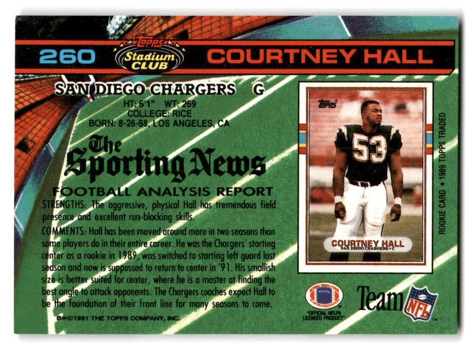 Courtney Hall 1991 Stadium Club #260 San Diego Chargers FOOTBALL | eBay