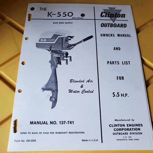 Clinton Manual and Parts List 5.5 HP #137741 | eBay