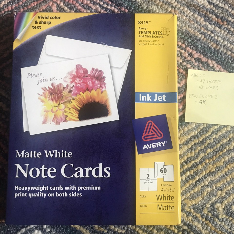 Avery Note Cards 8315 4.25x5.5" Matte White 60/Pack W/ Envelopes Open ...