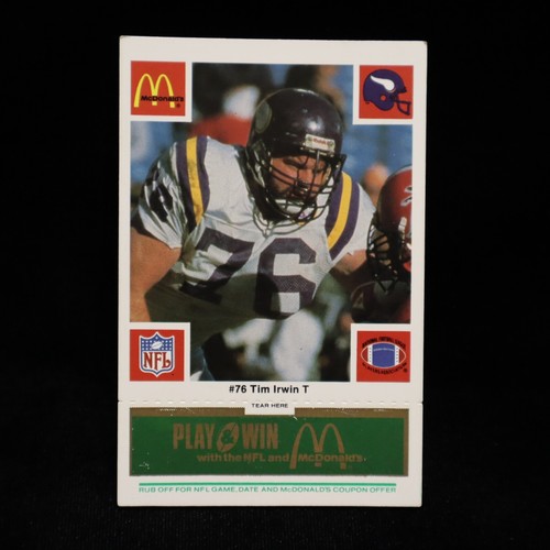 1986 Tim Irwin Minnesota Vikings McDonald's GREEN Regular Issue Card ...