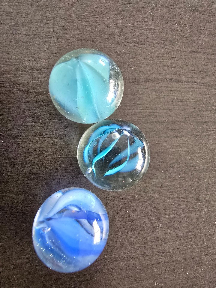 OLD TOY MARBLES 4 veins cats eye tinted turquoise blue 0.66''& 0.675 ...