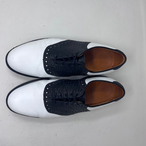 Allen Edmonds Payson Golf Shoes Mens 9 D Saddle Black White Leather ...