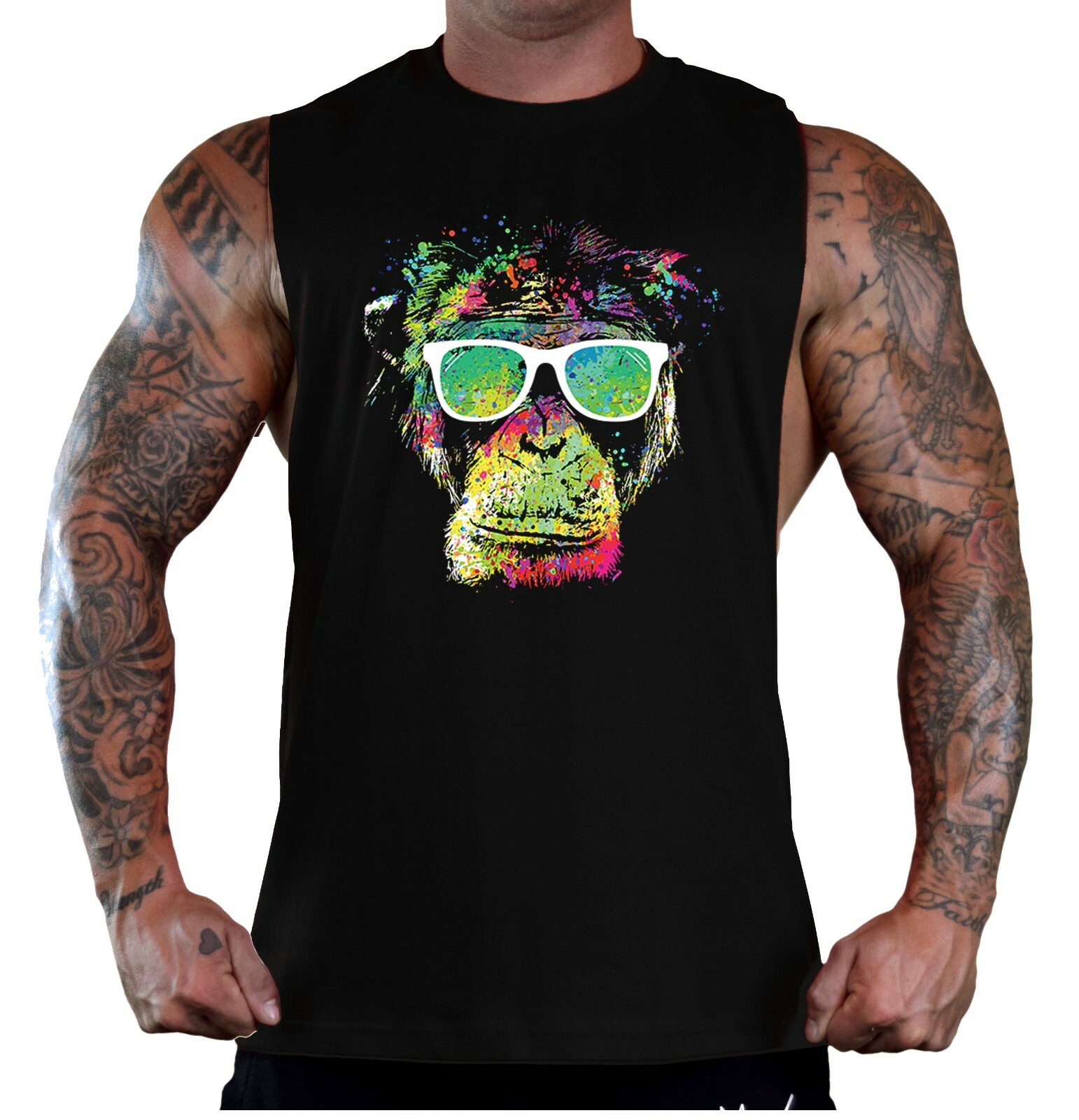 Mens Technicolor Monkey Black T-Shirt Tank Top Funny Humor Rave Party ...