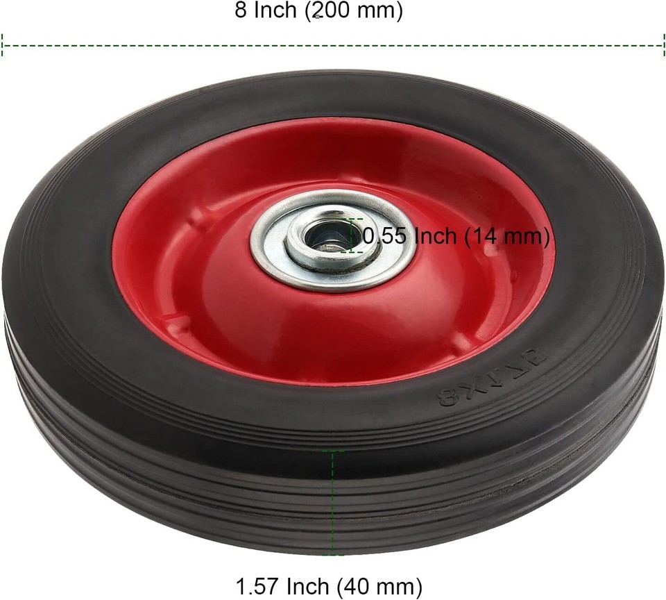 4 PCS 8 Inch Solid Rubber Tire, Flat Free Solid Rubber Wheels, Hand ...