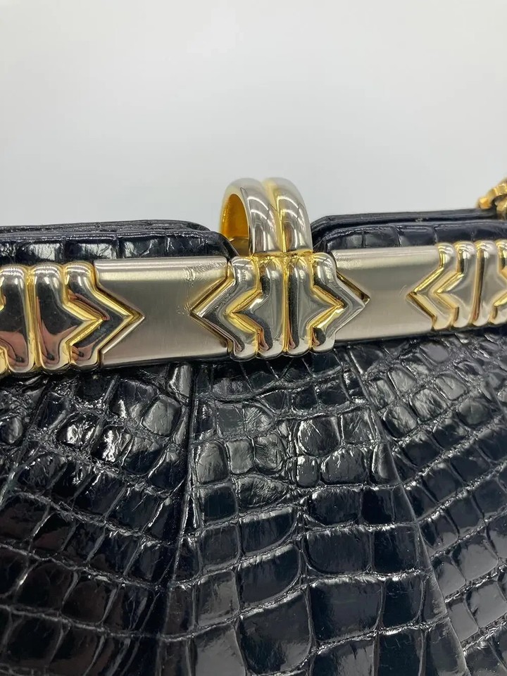 Judith Leiber Black Alligator Matte Hardware Clutch | eBay