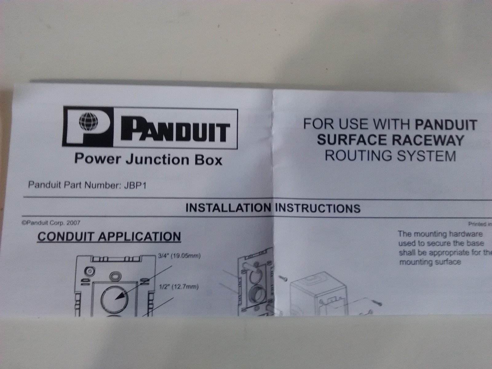 PANDUIT POWER JUNCTION BOX JBP1BL SINGLE GANG FOR SINGLE CHANNEL ...