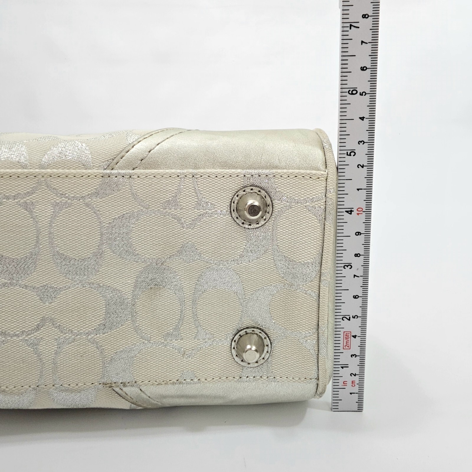 Coach Signature White Silver Jacquard Leather Carryal… - Gem