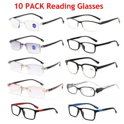 10 PACK Mens Unisex Reading Glasses Anti Blue Light Reader Black +1.0 ...