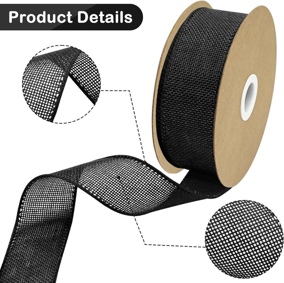 Black Burlap Wired Ribbon 1-1/2 Inch x 10 Yards for Crafts DIY Decor ...