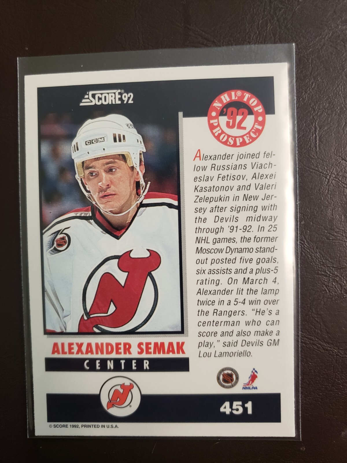 1992-93 Alexander Semak Rookie Score Hockey New Jersey Devils | eBay