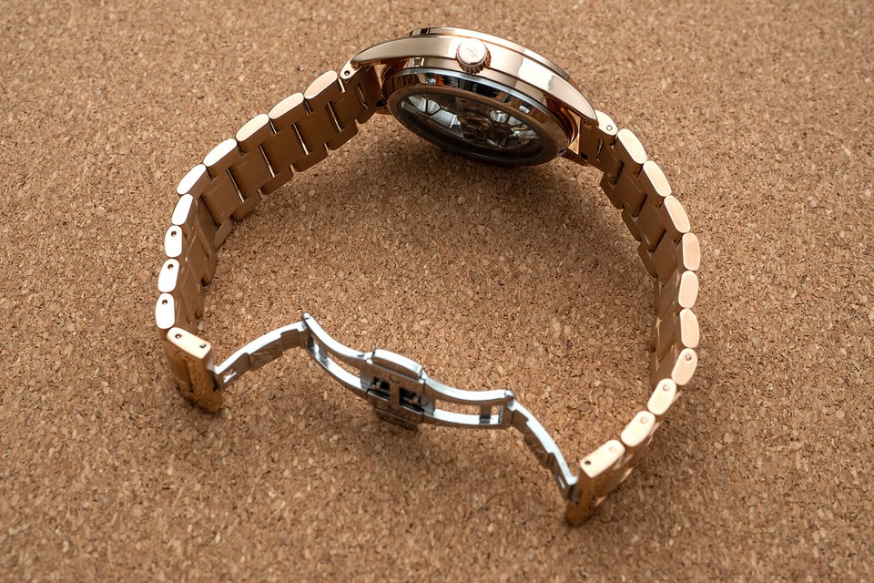 Mens Automatic Mechanical Skeleton Watch Bridge Movement Rose Gold ...