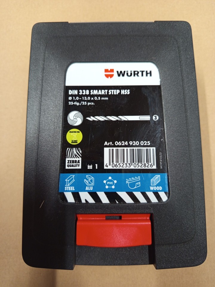 Würth Spiralbohrer HSS Bohrer Set Zebra 25 tlg. 1-13 mm Smart Step ...