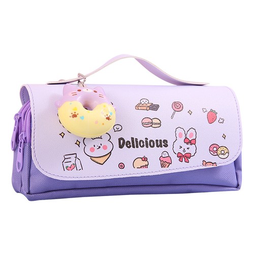 Kawaii Pencil Case Large Korean School Stationery Pen Bag (Donut Purple ...