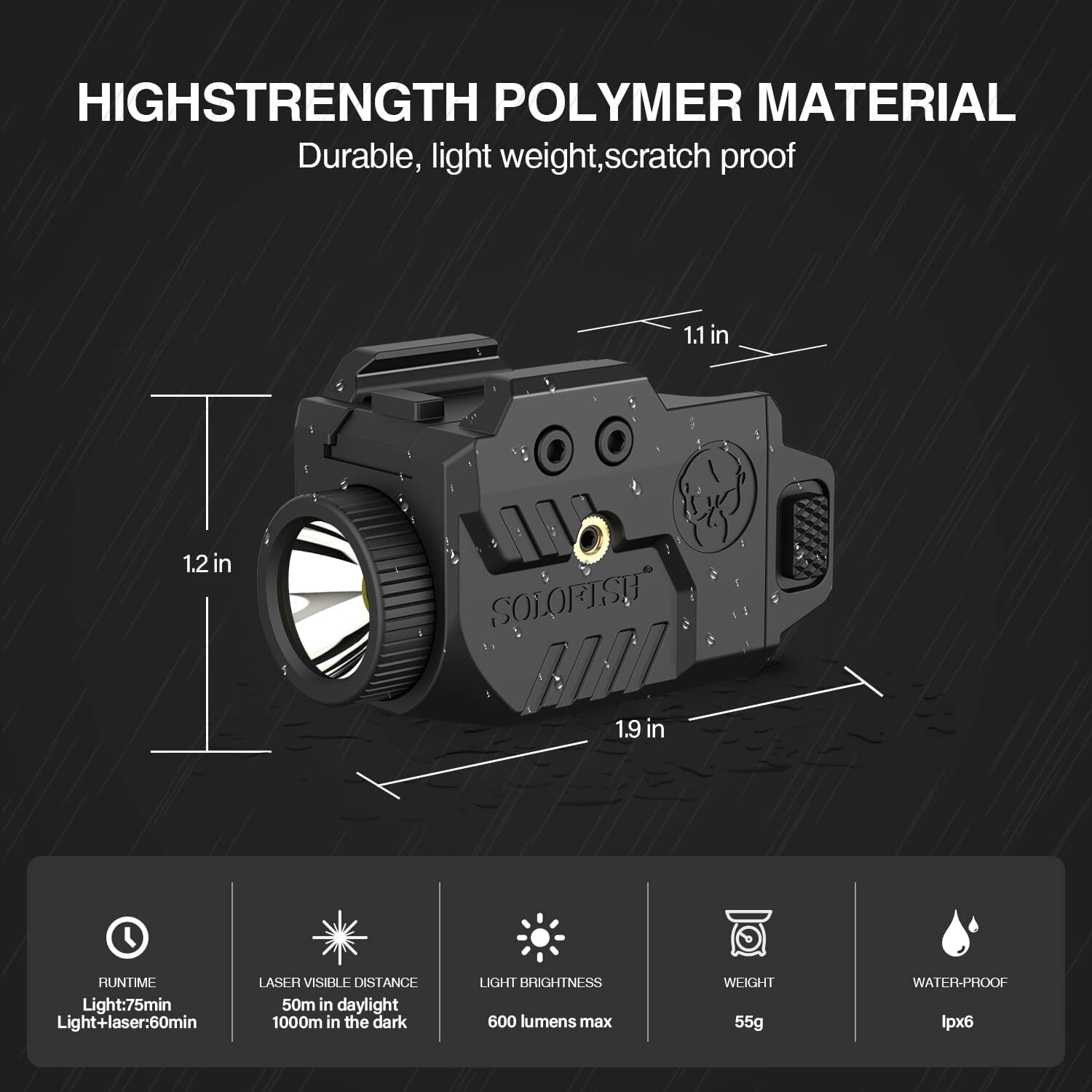 SOLOFISH 600lm Flashlight & Red/Green/Blue Laser Sight Combo Pistol ...