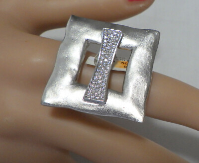 WHITE SMOOTH GOLD PLATED SQUARE TOP RING W, SPARKLY CRYSTALS SIZE 8 | eBay
