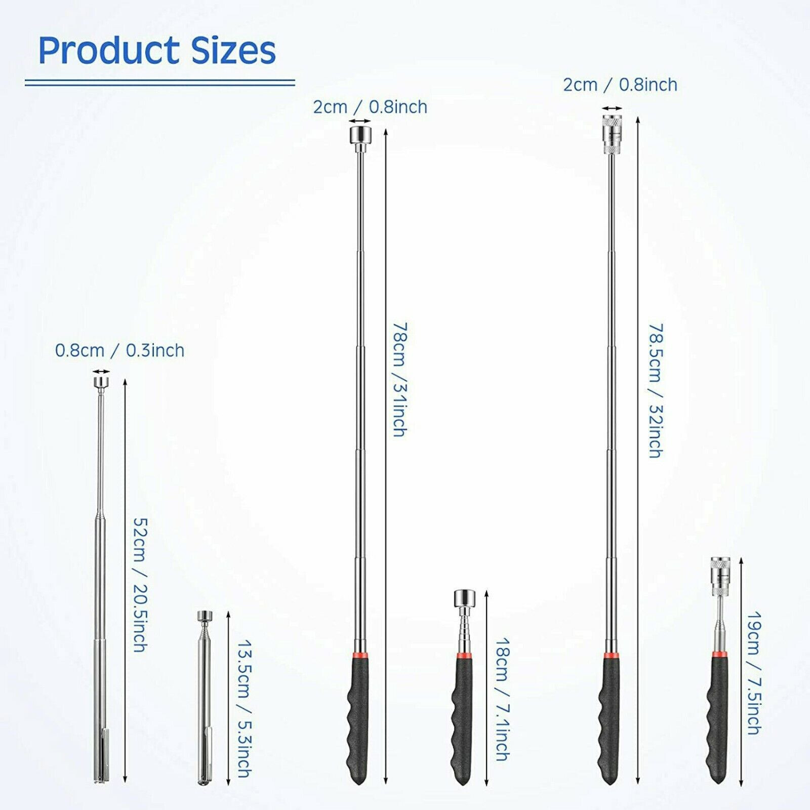 3 PCS Magnet Pickup Tool Telescoping Sticks Include 8 lb LED Light ...