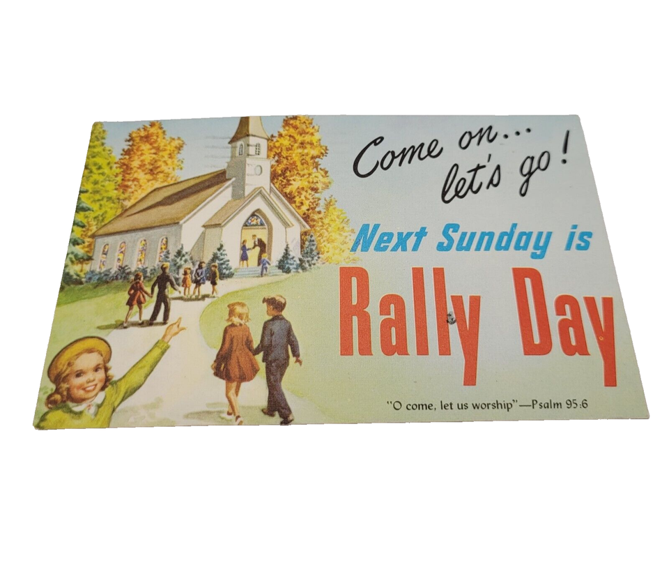 Church Next Sunday is Rally Day Psalm 95:6 Vintage 1955 Postcard Cancel ...