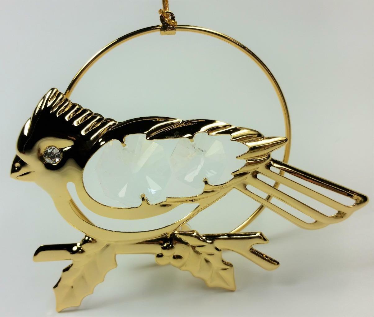 Swarovski Crystal Elements Studded Cardinal Figurine Ornament 24-K Gold ...