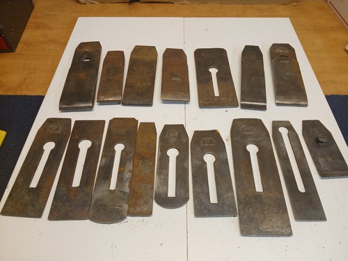 16 ANTIQUE VINTAGE PLANE IRONS & PLANE IRON CAPS ASSORTED MAKERS ...
