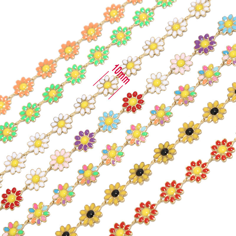 Stainless Steel Enamel Sunflowers Gold Handmade Chains Jewelry Making ...