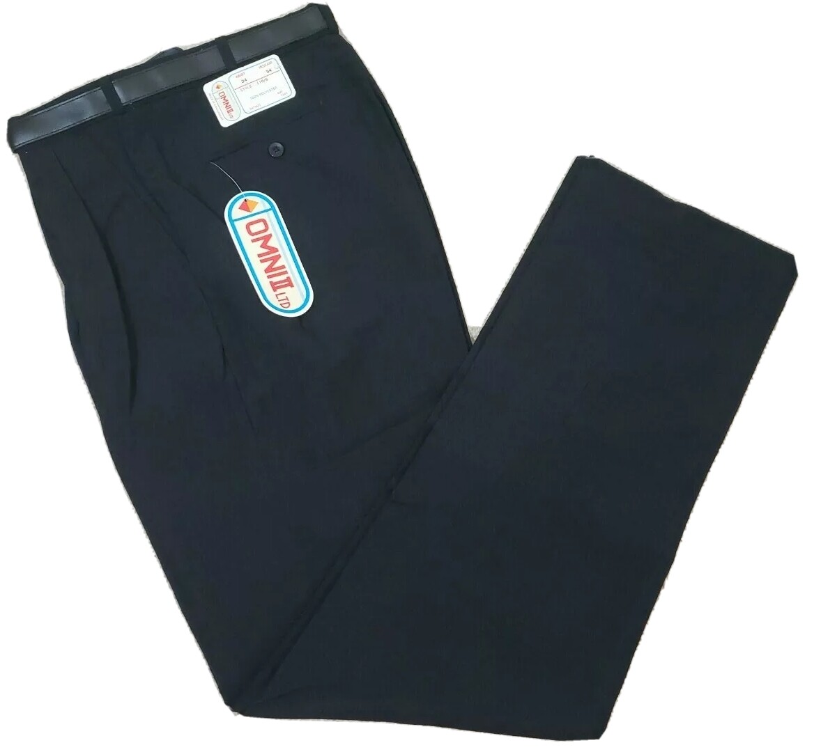 Omni 11 ltd ~Men's Size 34/34~ Black Belted Dress Pants Pleated Front NWT