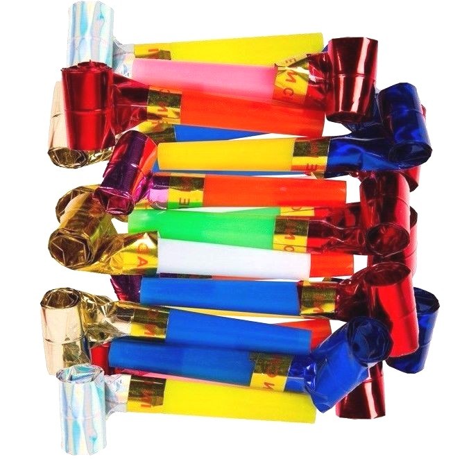 20 x Party Blowers MIXED COLOURS Christmas Birthday Blowouts Noise Loot ...