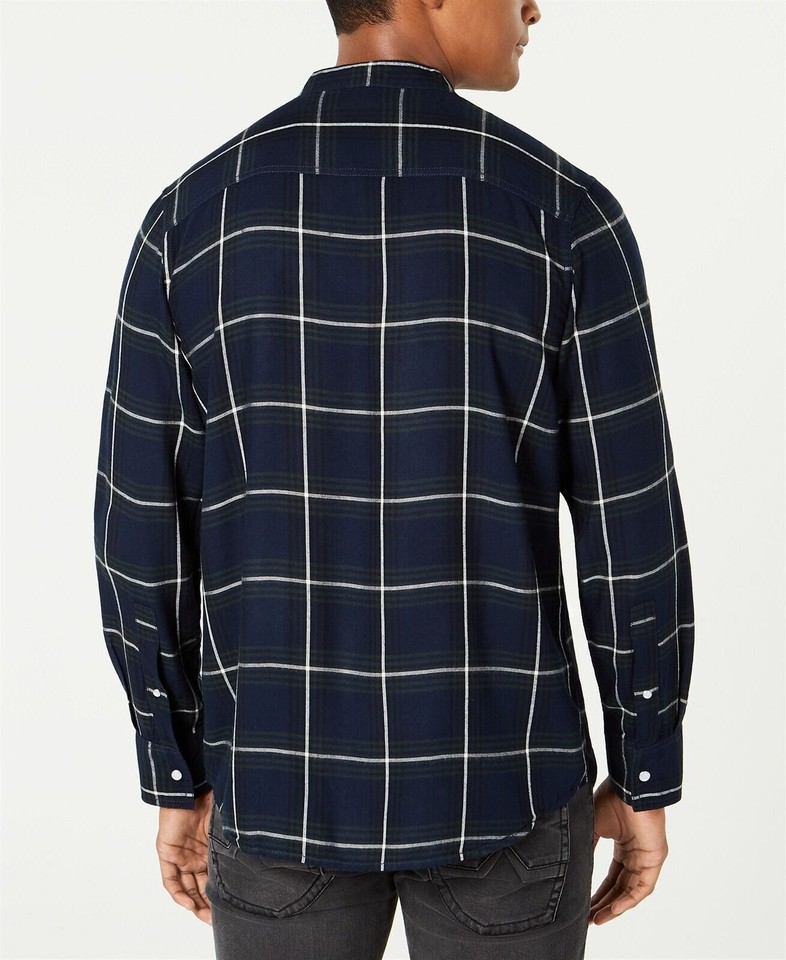 INC International Concepts Men's Studded Windowpane Shirt Basic Navy Sz ...