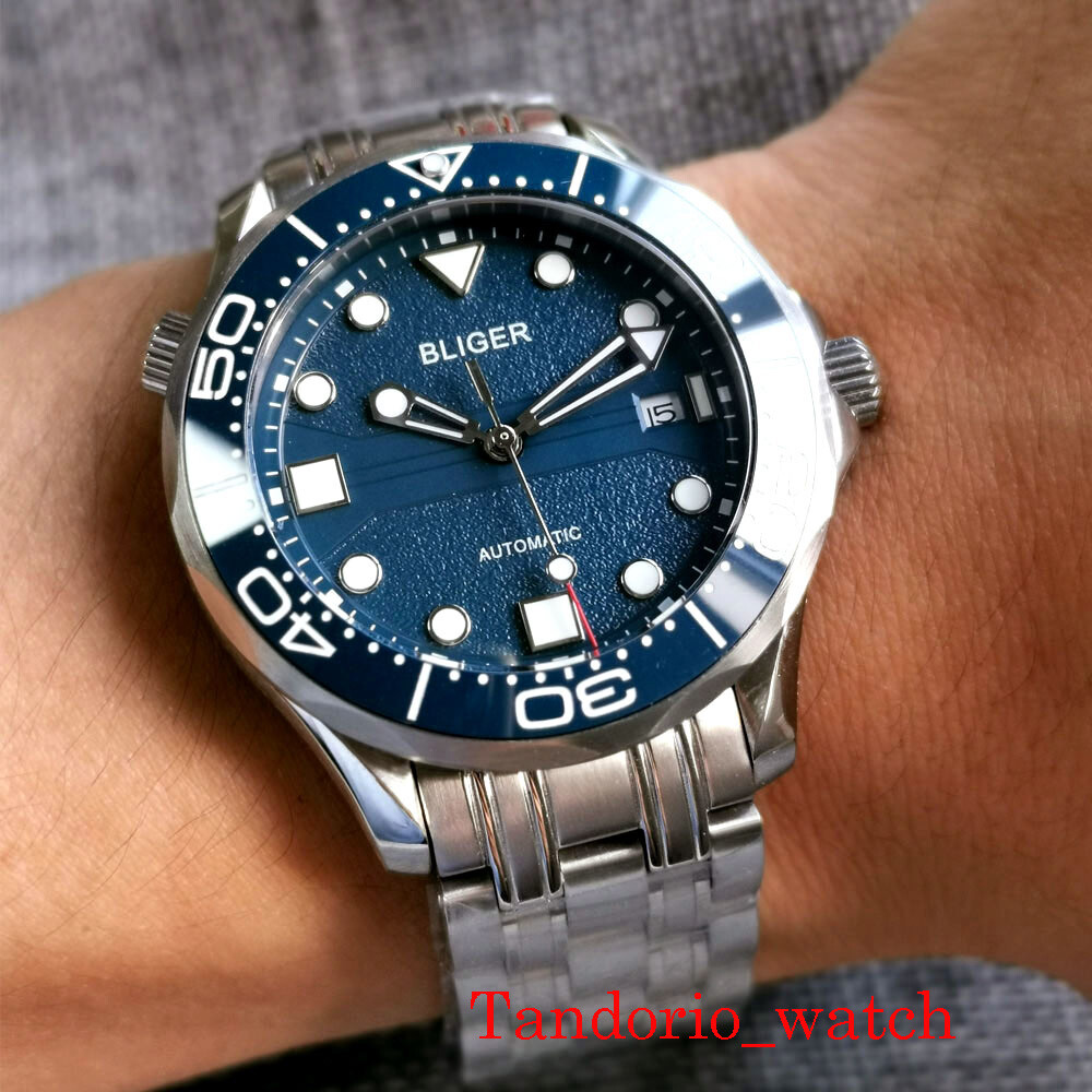 BLIGER 41mm Automatic Men Watch Blue Dial Auto Date Sapphire Glass ...