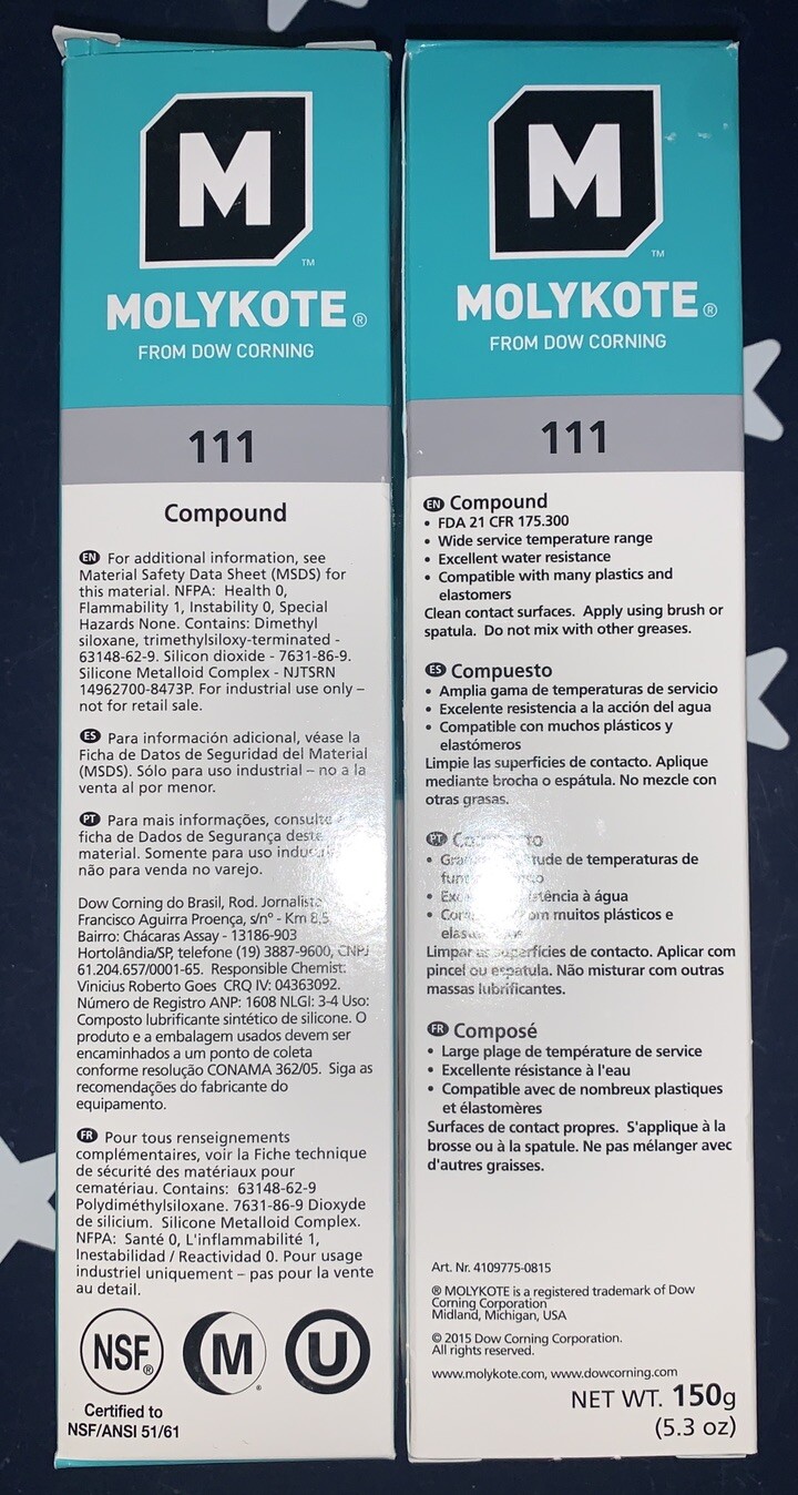 2 X Molykote DOW Corning 111 Lubricant & Sealant Compound 150g (5.3 oz ...