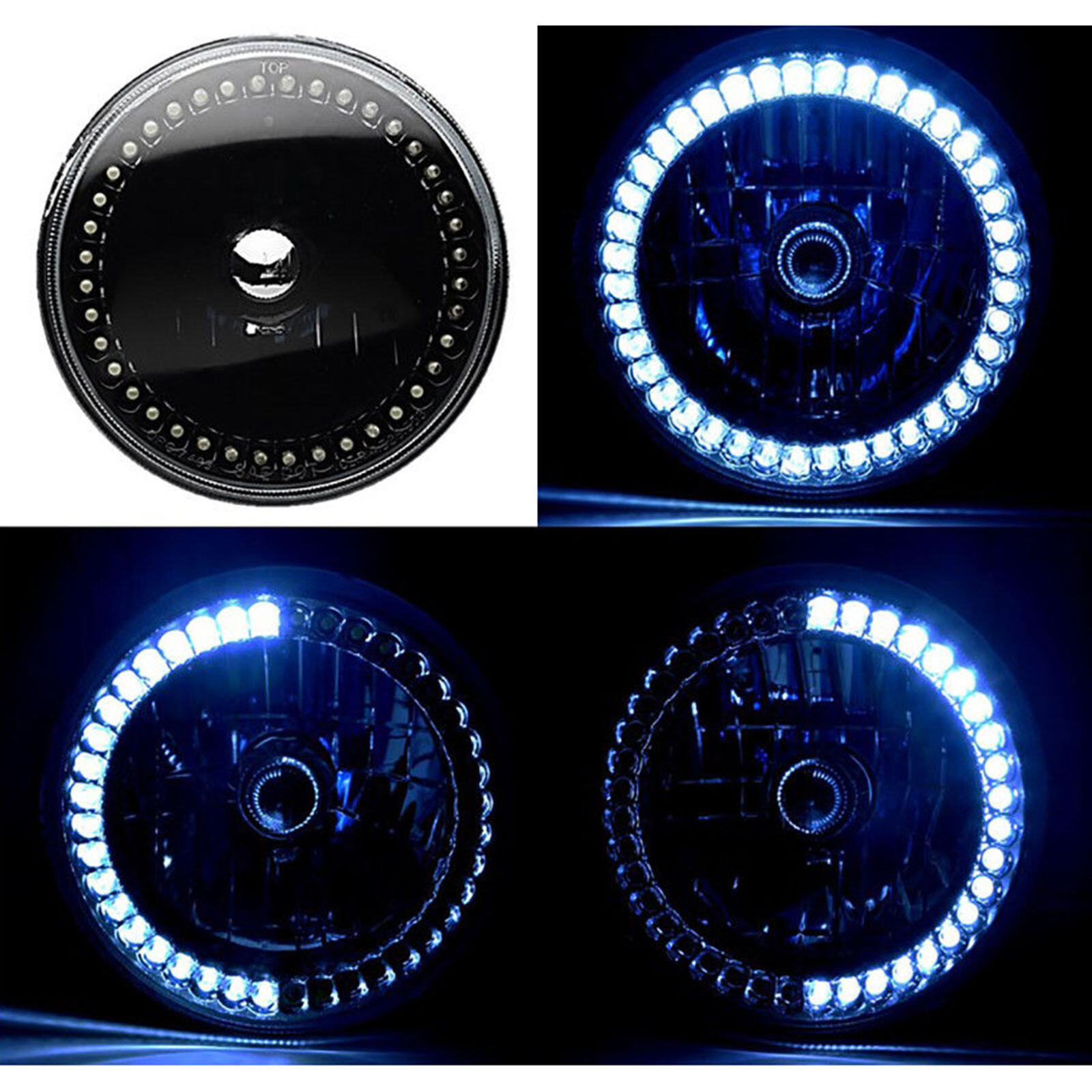 7" Black Halogen Headlight White LED Halo Angel Eye Headlamp 6K Light ...