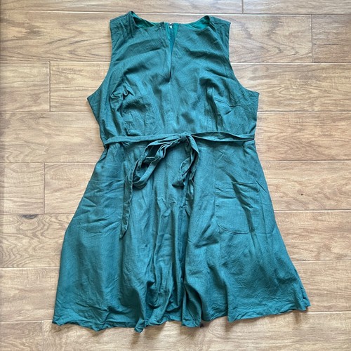ModCloth Dress Size 3X Green Sleeveless Linen-Blend Tie-Waist Pockets ...