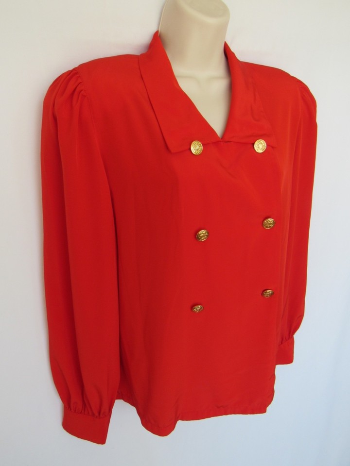 OLEG CASSINI WOMANS 10 red gold toned crest buttons collar long sleeve ...