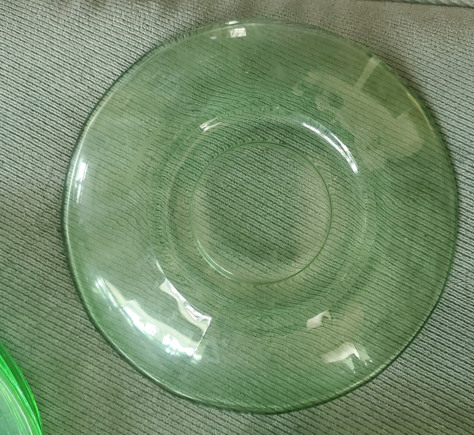 Green Depression Glass Set of 10 5.75" Saucers and 2 Footed Cups | eBay