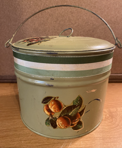 Vtg Berry Bucket / Lunch Pail w/ Decoupaged Fruit - Primitive Rustic ...