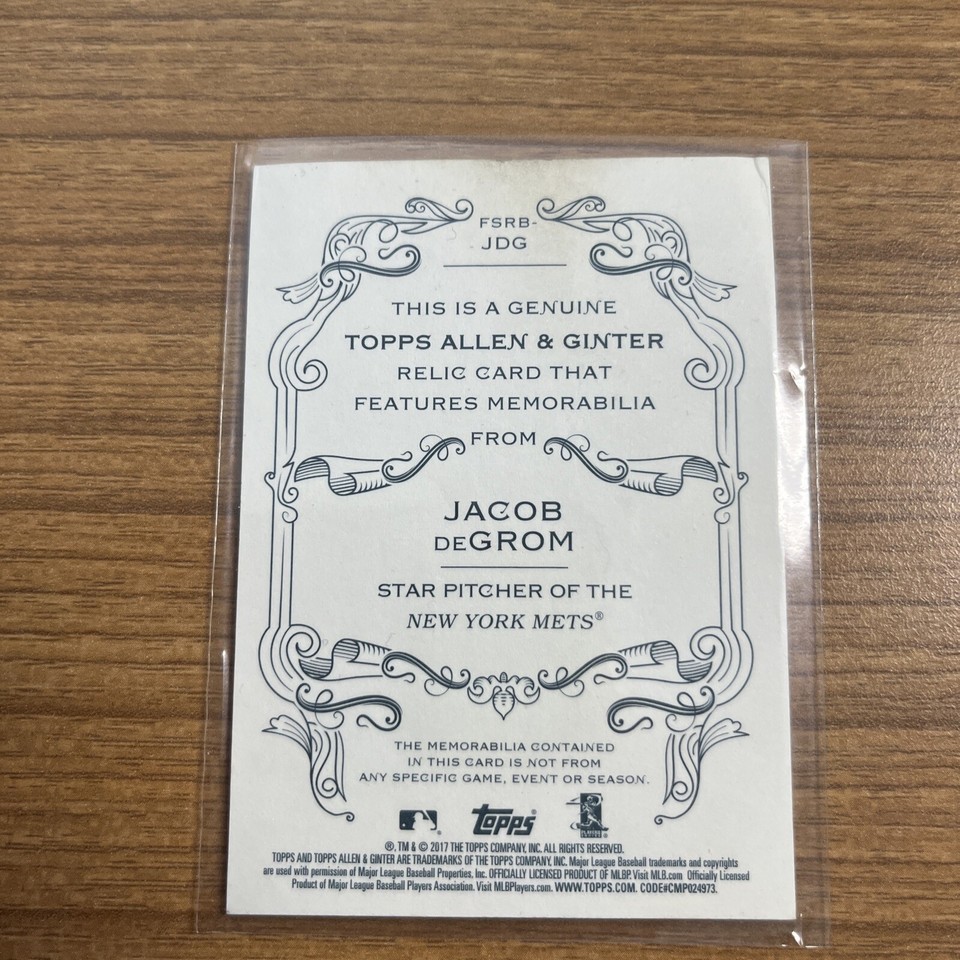 JACOB DEGROM 2017 TOPPS ALLEN & GINTER GAME-USED PATCH METS Q1048 | eBay