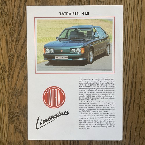 1995 TATRA 613 613-4MI V8 LIMOUSINE LONG MODEL CZECHOSLOVAKIA BROCHURE ...