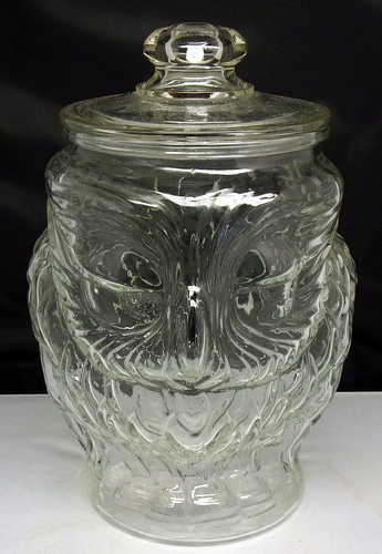 LIBBEY WISE OWL COOKIE JAR WITH LID - CLEAR GLASS - VINTAGE 1970s ...