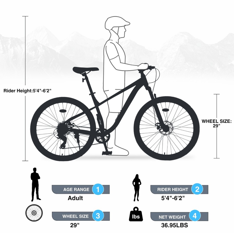 Front Suspension Mountain Bike 29 Inch, Mountain Bike for Mens Womens ...