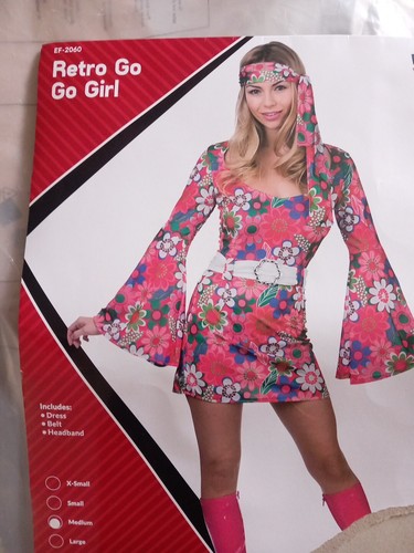 Reto Go Go Adda 1970 Ladies Flower Power Hippie Fancydress Costume ...