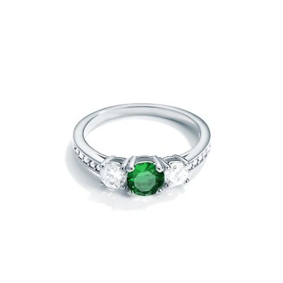 MYJS Attract Trilogy Ring With Emerald And Clear Cubic Zirconia Rhodium ...