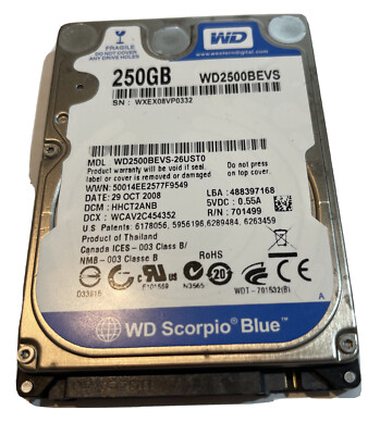 WD2500BEVS WD Scorpio Blue 250GB Internal 5400RPM 2.5"HDD TESTED ...