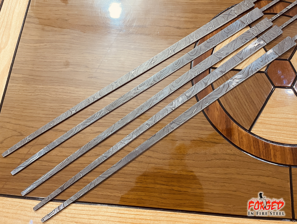 LOT OF 5 DAMASCUS STEEL HAND FORGED TRIANGLE DAGGER BLANK BLADES MINI ...