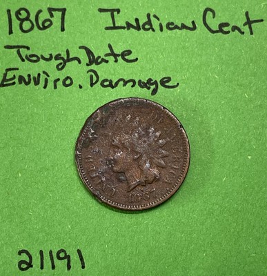 1867 Indian Head Cent / Penny 1c Fine Details Environmental Damage | eBay