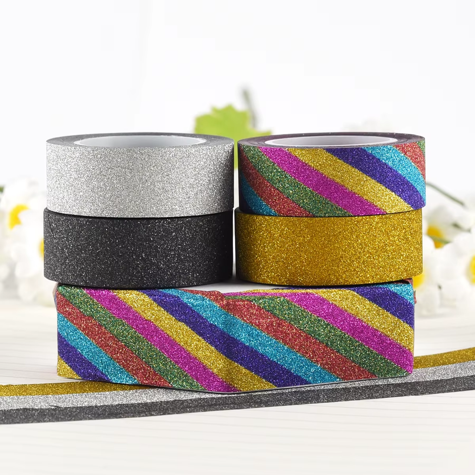 Glitter Washi Sticky Paper Masking Adhesive Tape Label Craft Decorative ...