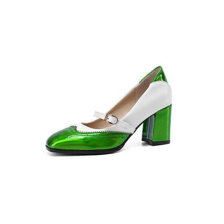 Women Party Work Mary Jane Block Heels Square Toe Multi Color Faux ...